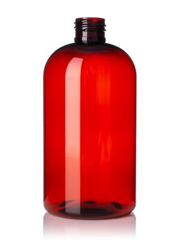 12 oz amber PET plastic squat boston round bottle with 24-410 neck finish