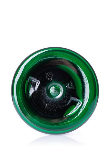 8 oz green PET plastic squat boston round bottle with 24-410 neck finish