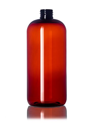 16 oz amber PET plastic boston round bottle with 24-410 neck finish