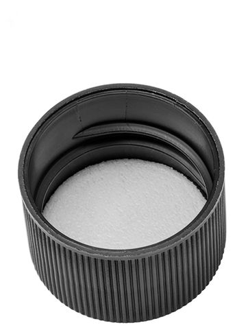 Black PP plastic 24-410 ribbed skirt lid with printed pressure ...