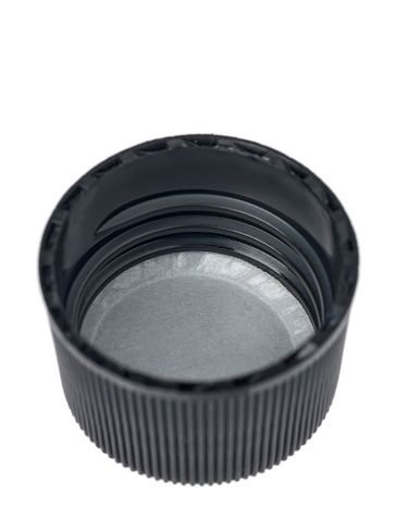 Black PP plastic 24-410 ribbed skirt lid with unprinted pressure ...